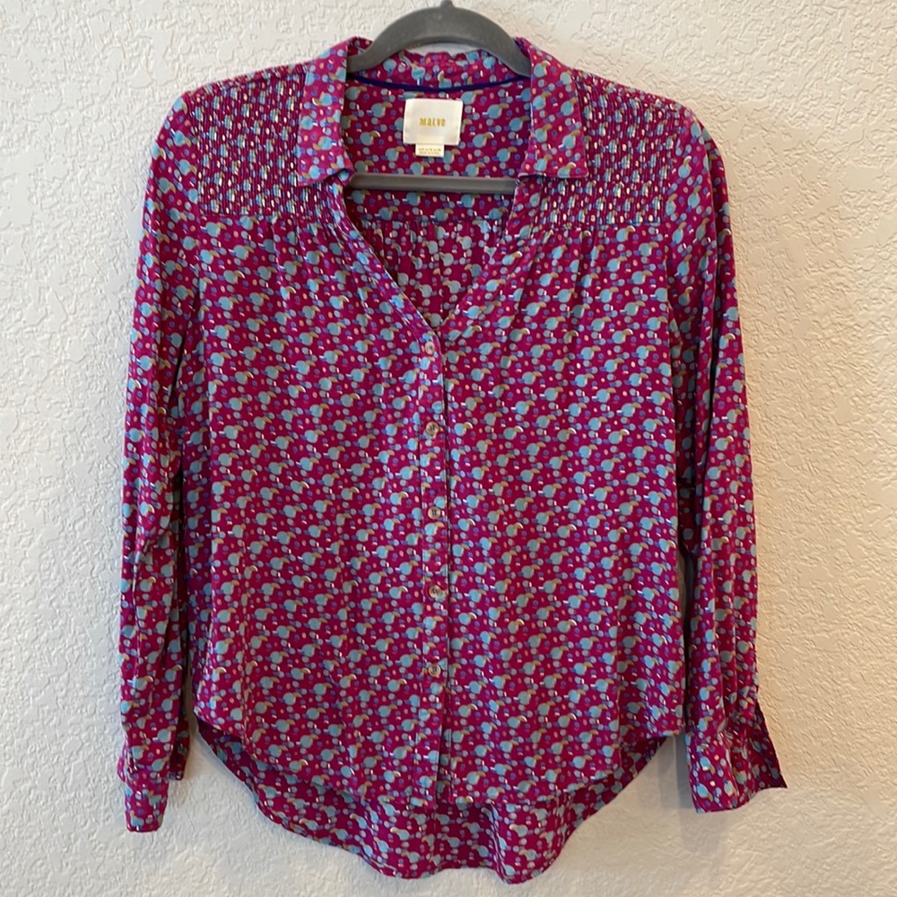 Anthropologie Maeve Top In Raspberry With Blue/Teal/O… - Gem